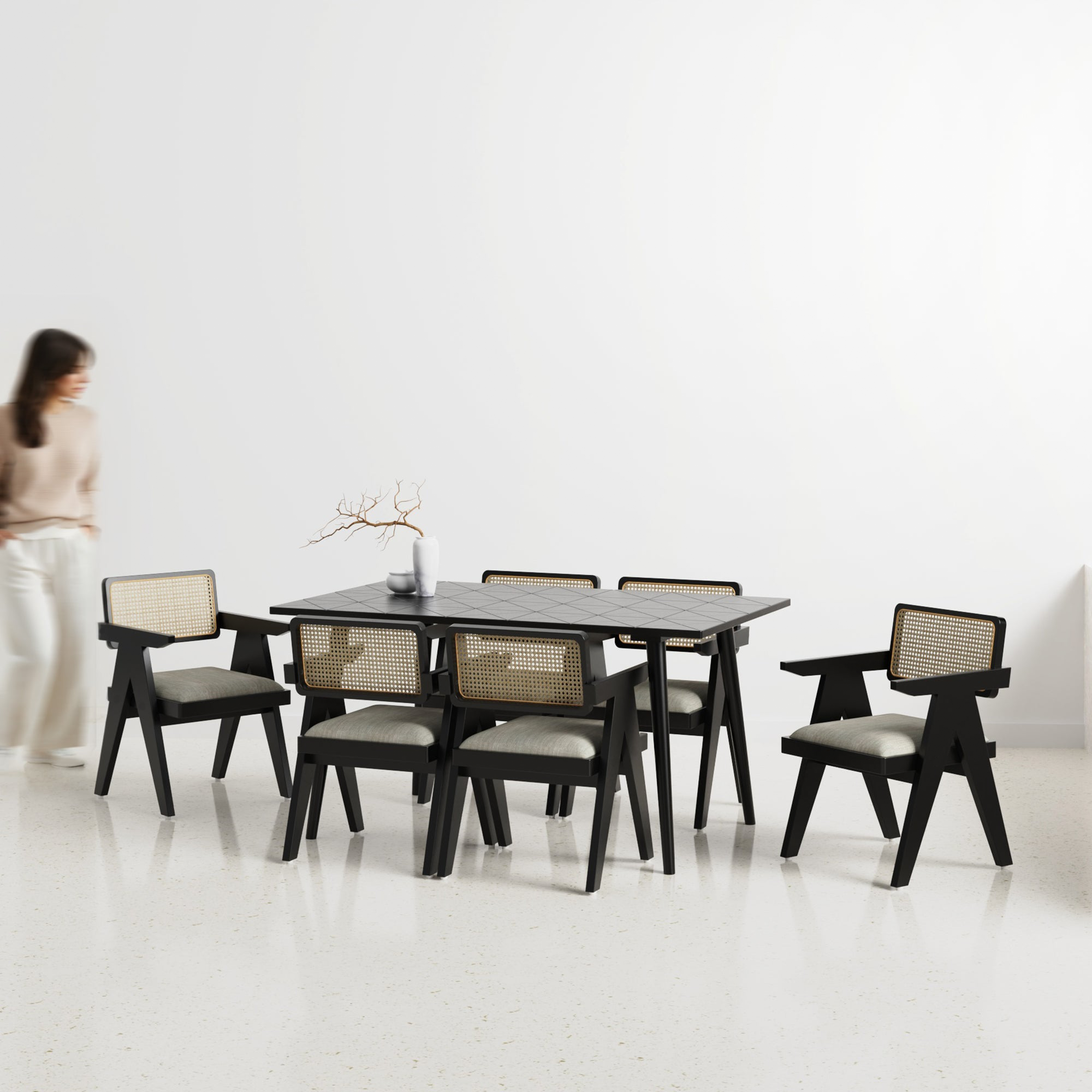 Helena-Pierre Black Dining Table Set - 6 Seater/150 cm – Golden Mayer